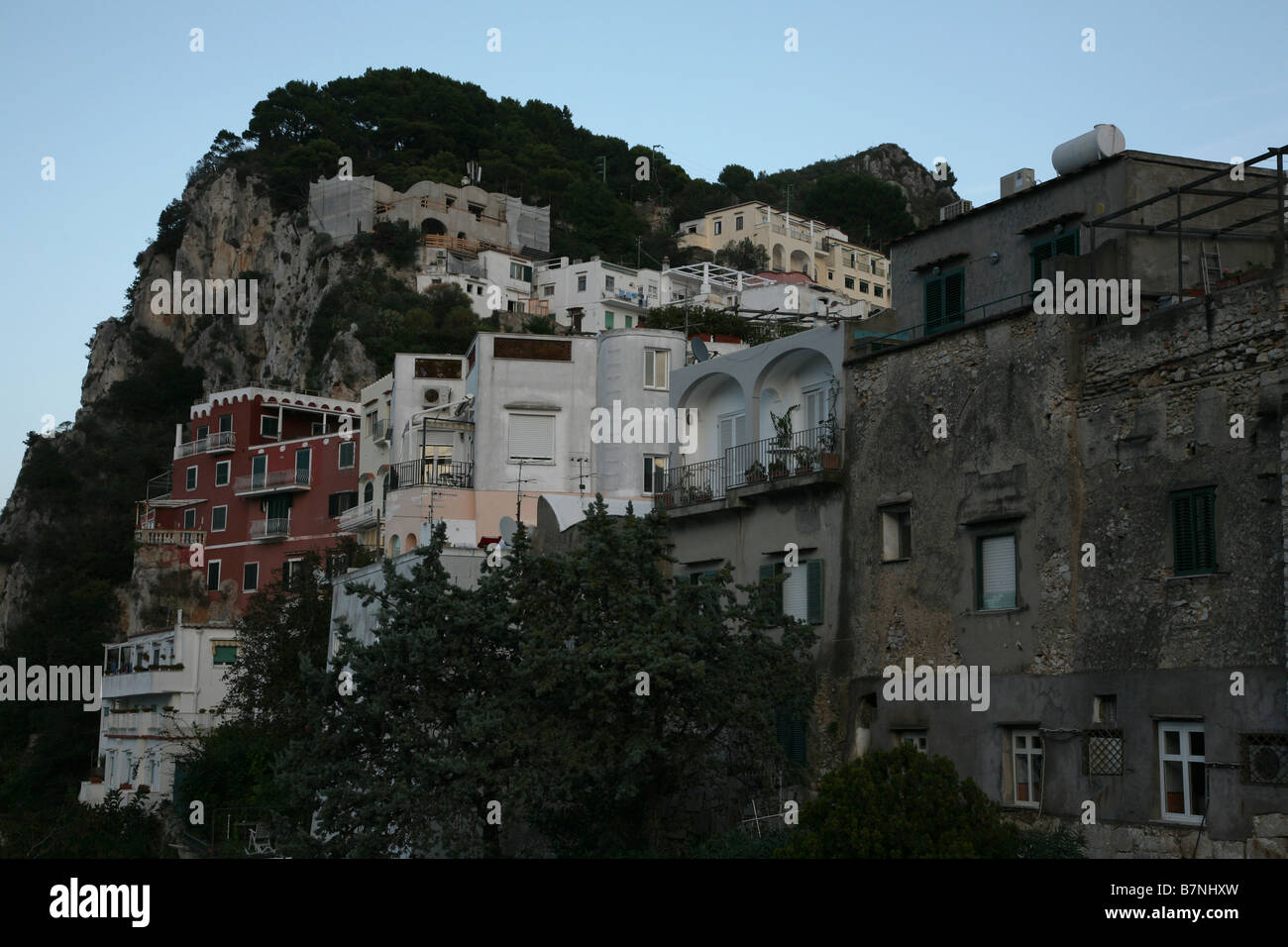 Villa Behring (terracotta red house in the left) in the town of Capri ...