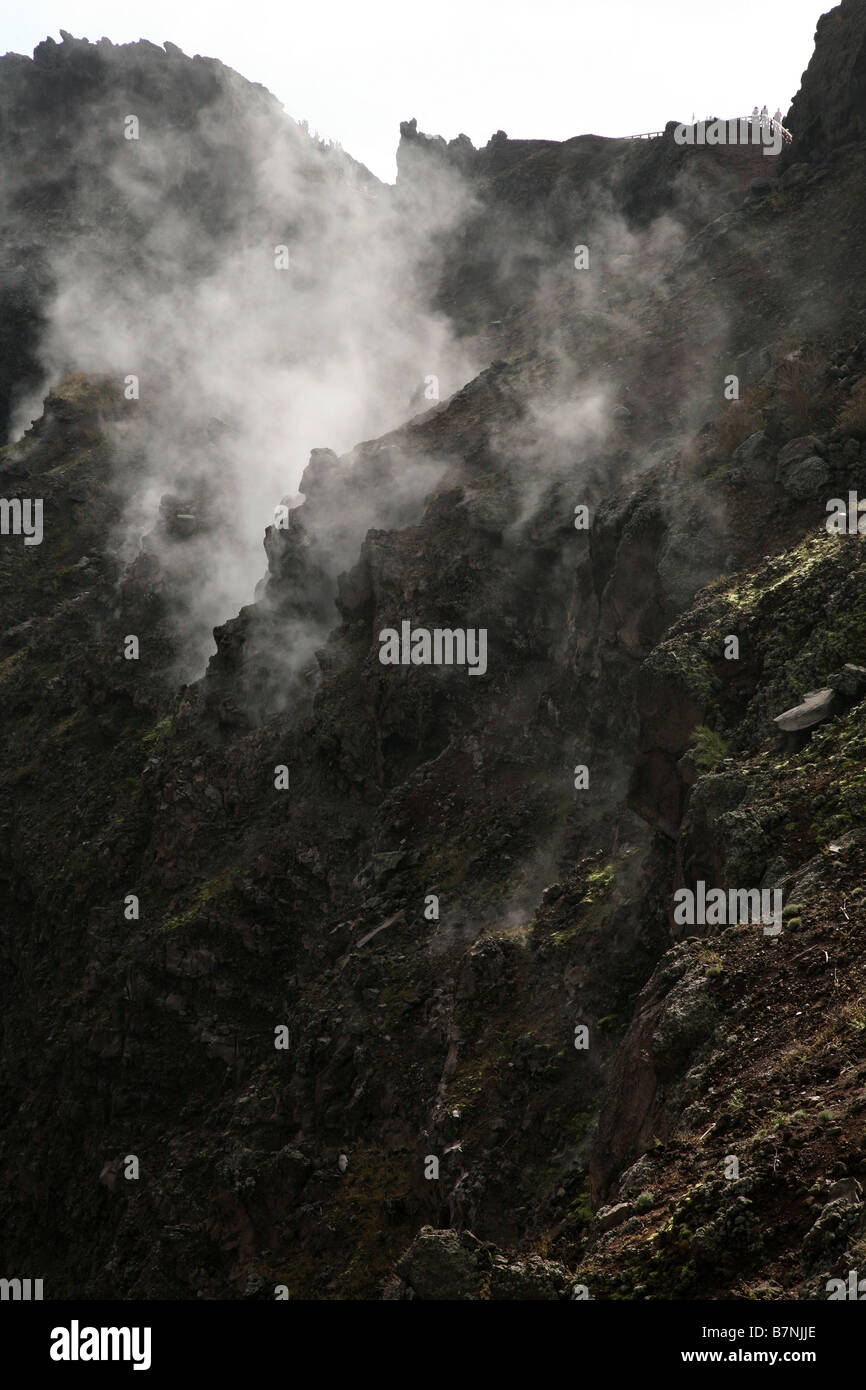 Smoking fumaroles inside the crater of Mount Vesuvius in Campania ...