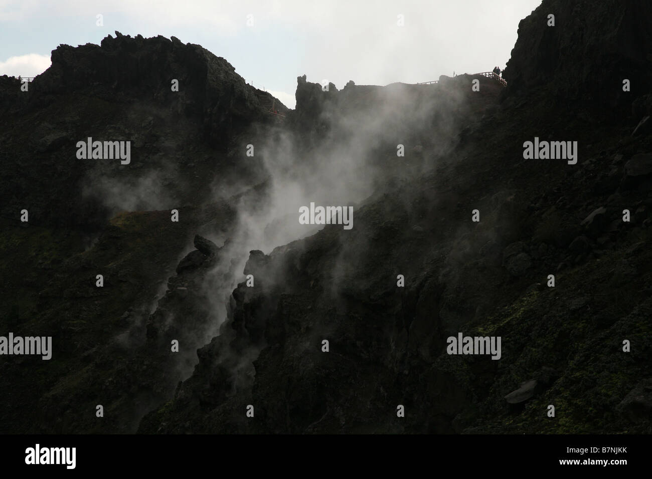 Smoking fumaroles inside the crater of Mount Vesuvius in Campania ...