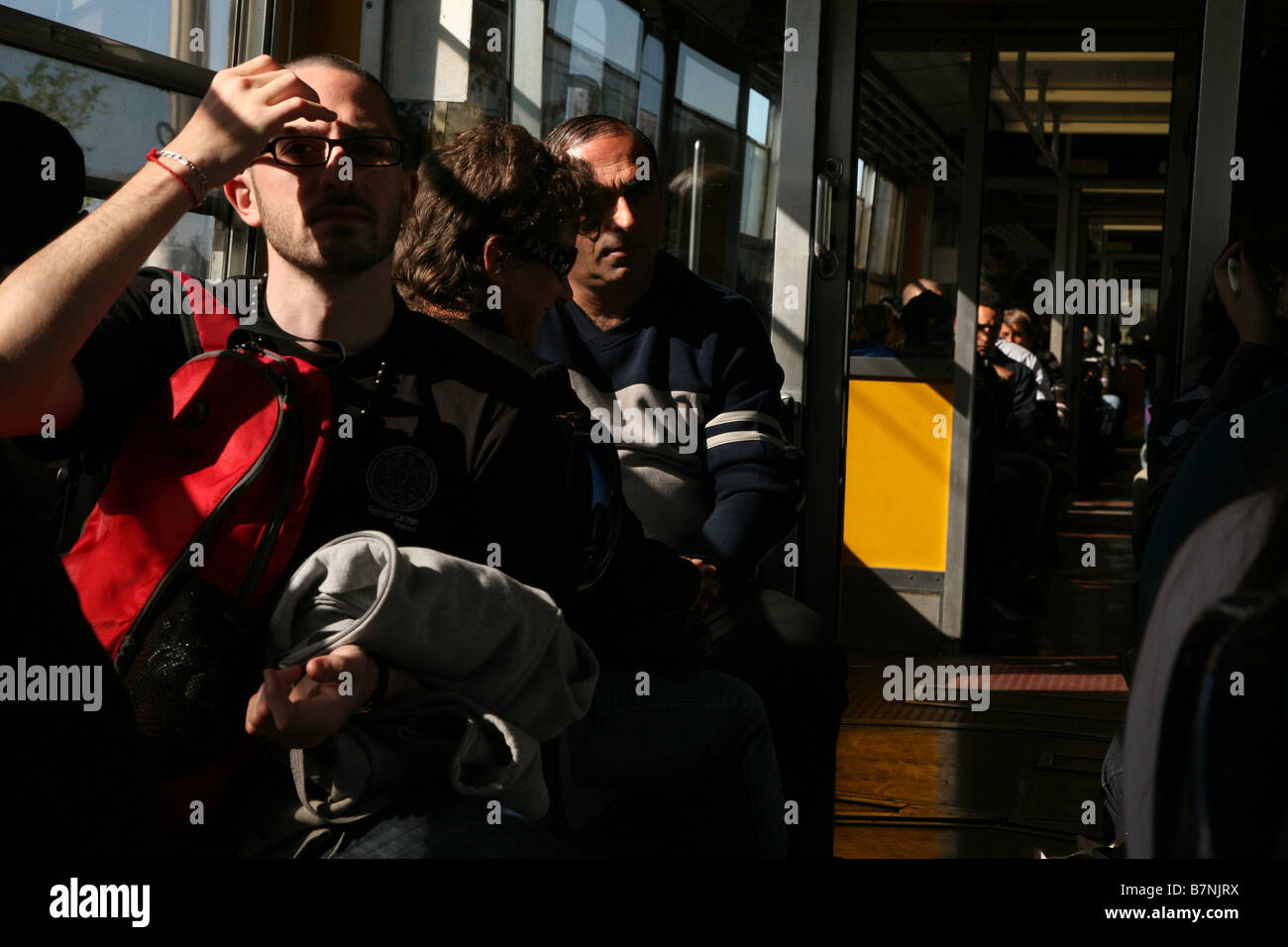 Passengers in the Circumvesuviana train from Naples to Pompeii and ...