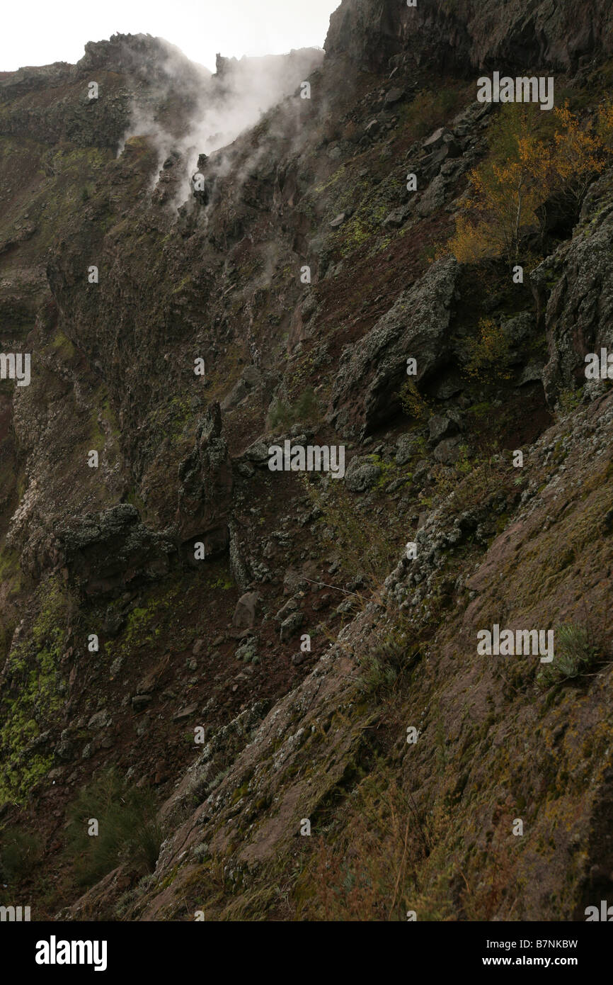Smoking fumaroles inside the crater of Mount Vesuvius in Campania ...