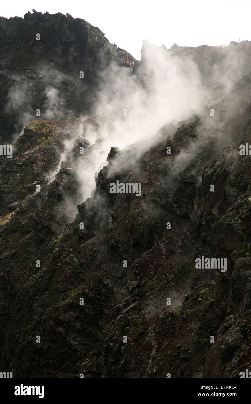 Smoking fumaroles inside the crater of Mount Vesuvius in Campania ...