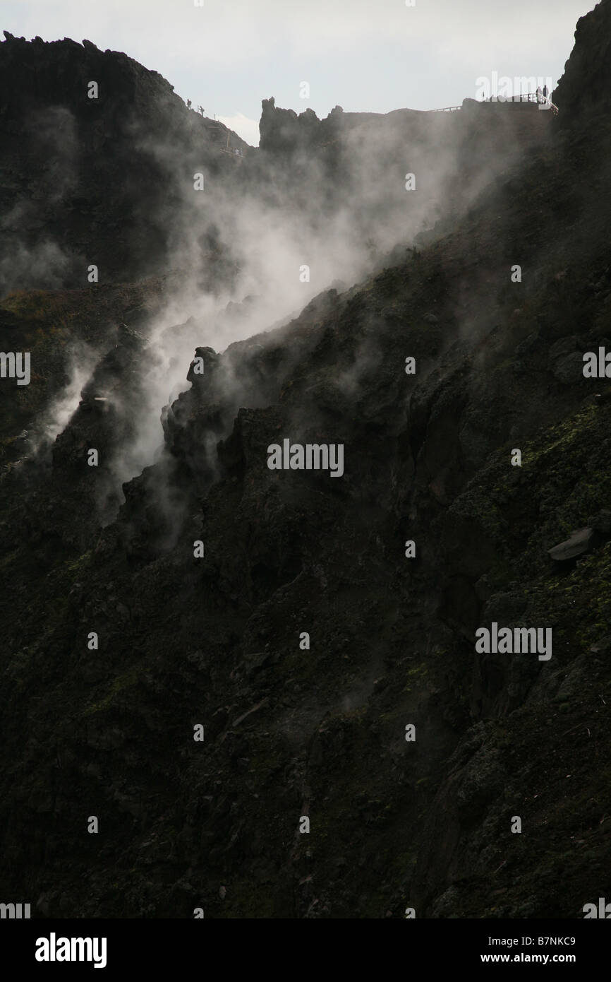 Smoking fumaroles inside the crater of Mount Vesuvius in Campania ...