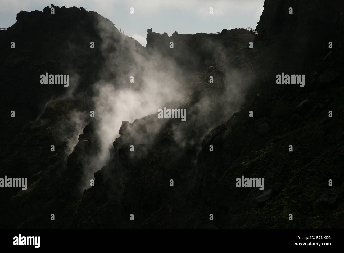Smoking fumaroles inside the crater of Mount Vesuvius in Campania ...