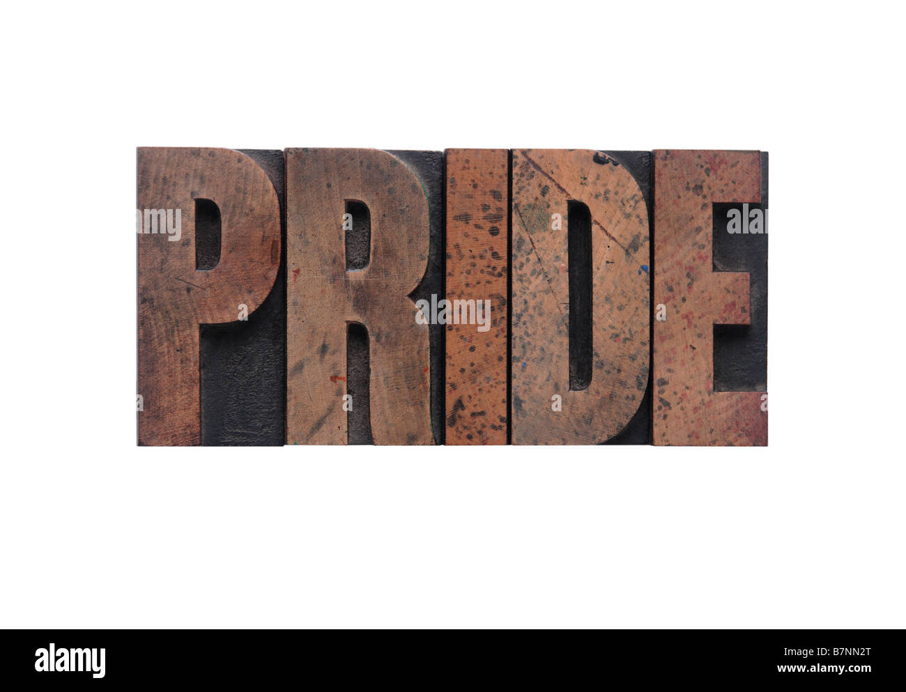 the word 'pride' in old ink-stained wood type Stock Photo - Alamy