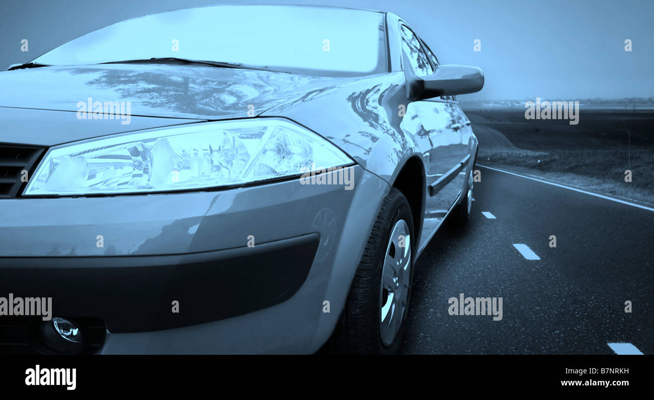 Car view from the front on the highway Stock Photo - Alamy