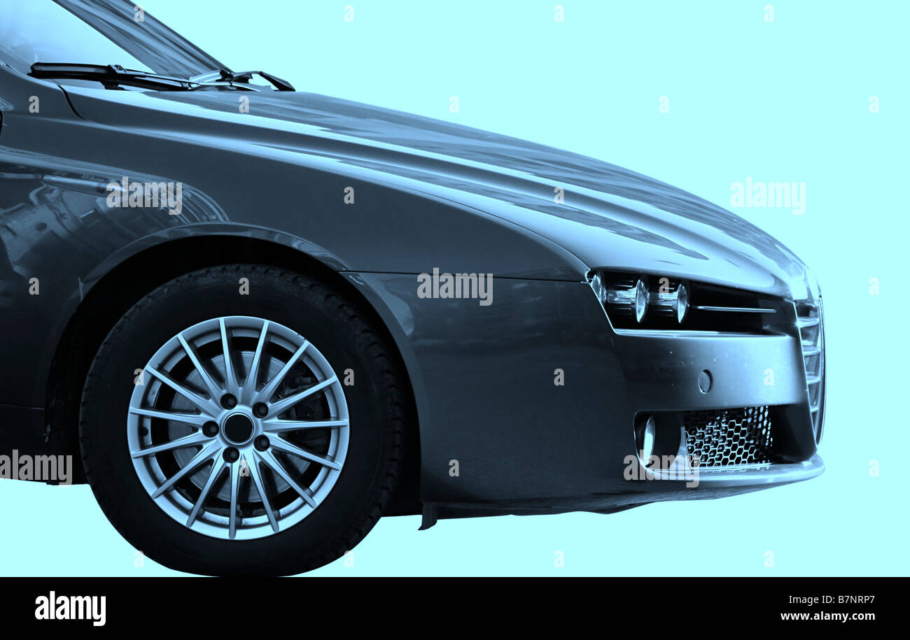 Lateral view of a car isolated on blue Stock Photo - Alamy