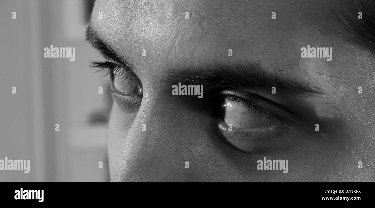 Human face close up yellow eye Black and White Stock Photos & Images ...