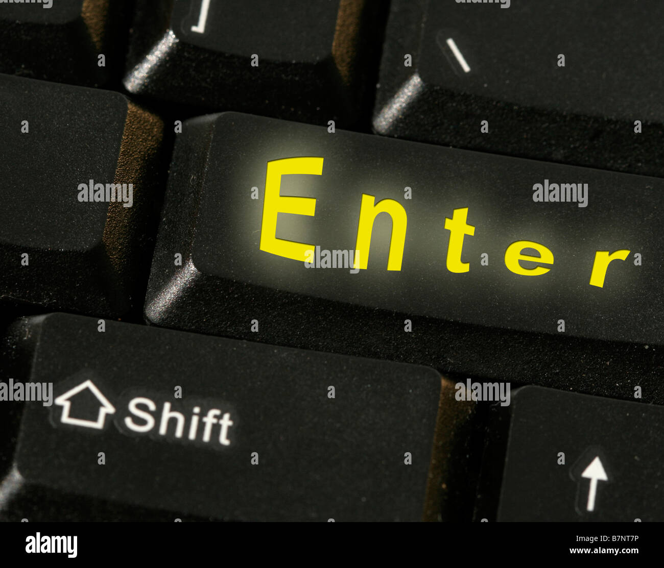 Close-up picture of a computer keyboard - yellow key enter Stock Photo ...