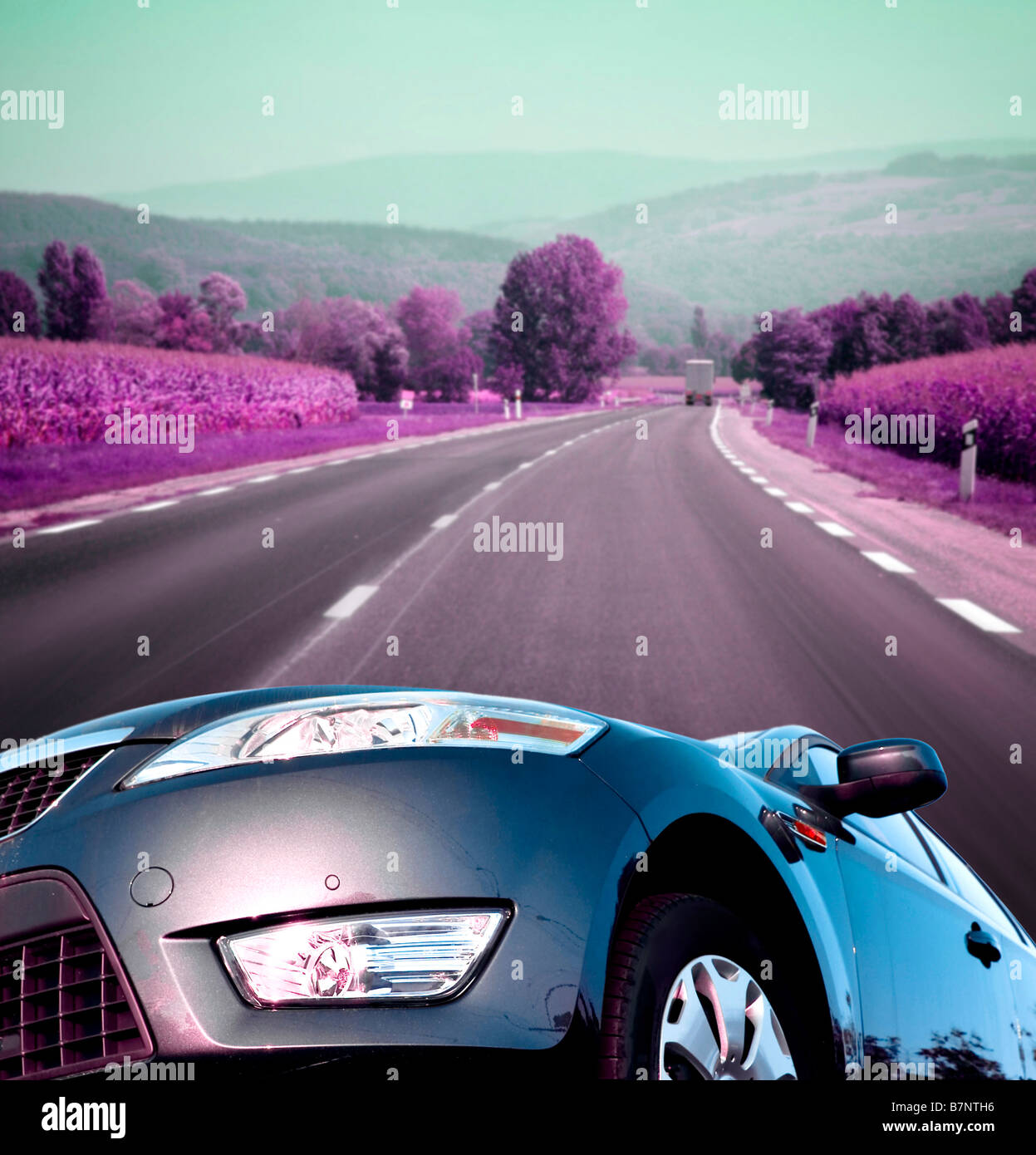 Car view from the front on the road Stock Photo - Alamy