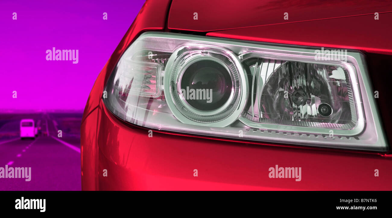 Car on the road Close-up of the headlight Stock Photo - Alamy