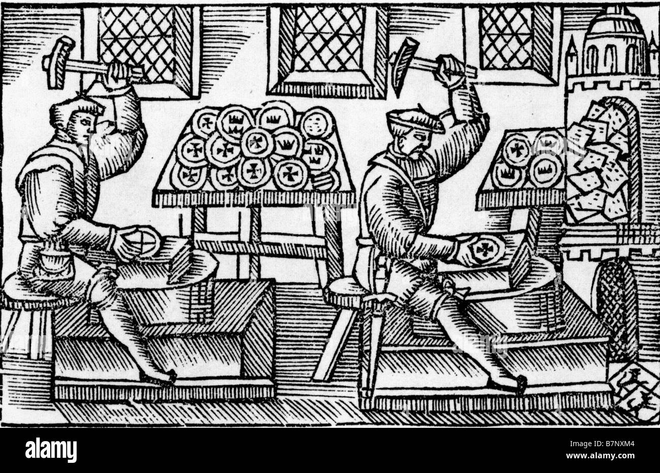 COIN FOUNDRY 16th Century German engraving Stock Photo - Alamy