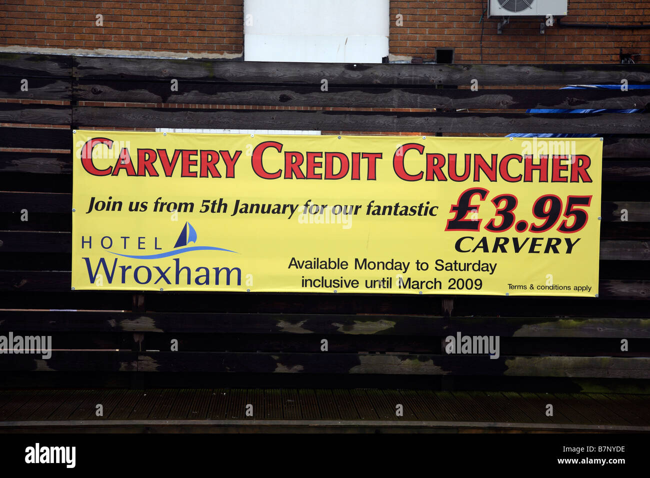 Credit crunch cruncher sign outside a carvery in Norfolk UK Stock Photo ...