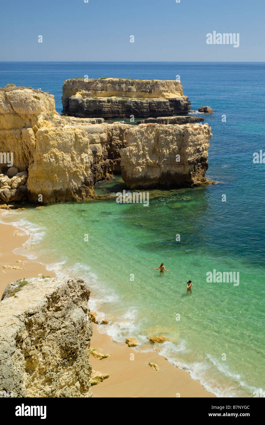 Praia Do Castelo Near Albufeira, Two Girls In The Sea Stock Photo - Alamy