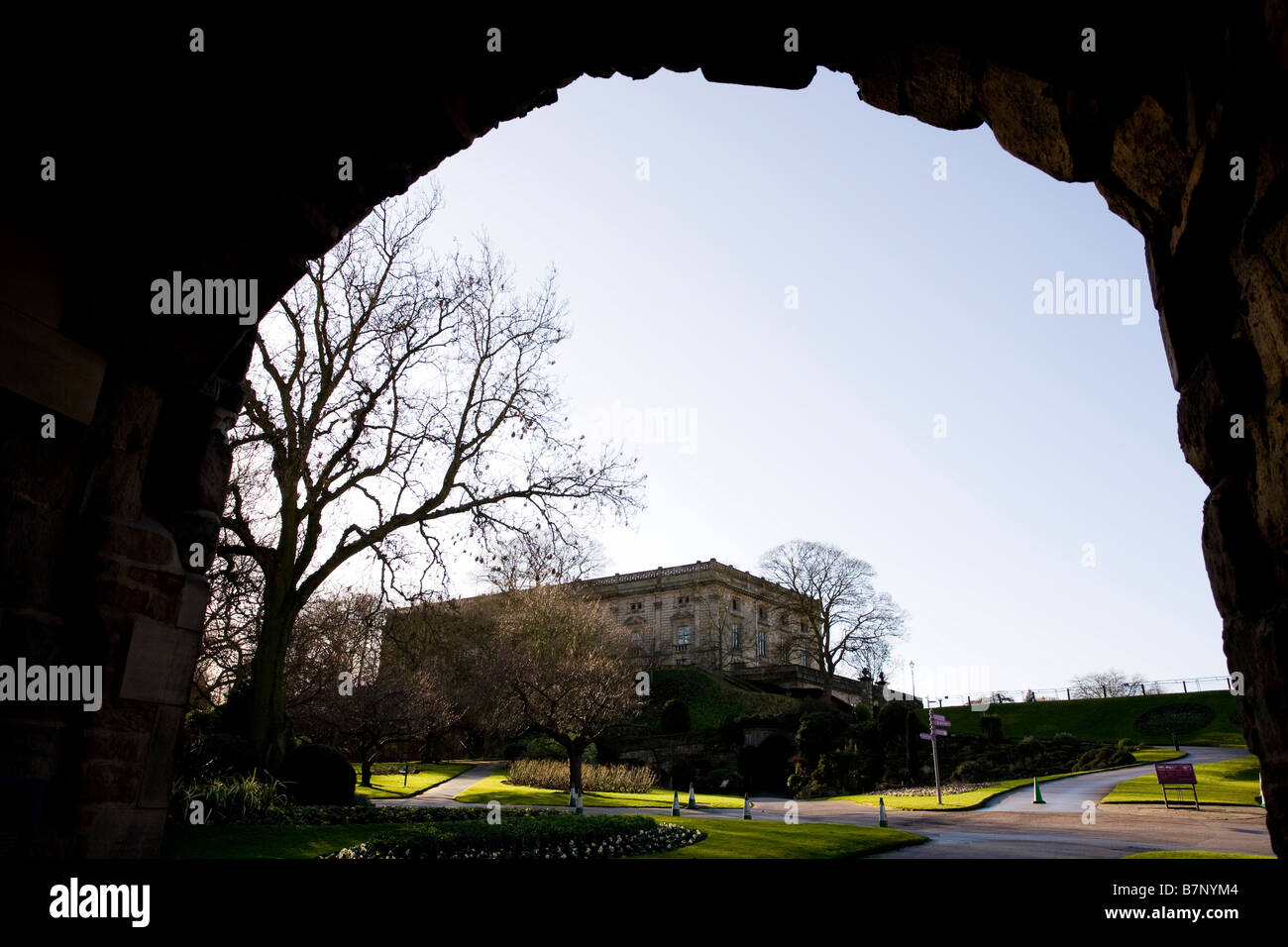Ducal Mansion and Nottingham Castle seen through the arch in the ...