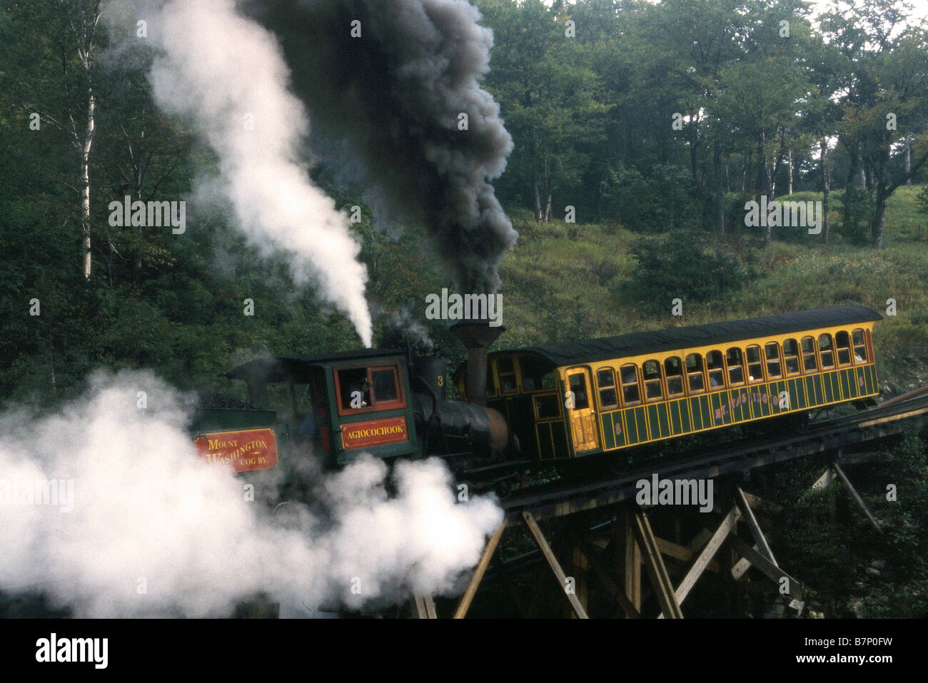 Steam Engine Smoking as it Chugs up Steep Grade Mount Washington Cog ...