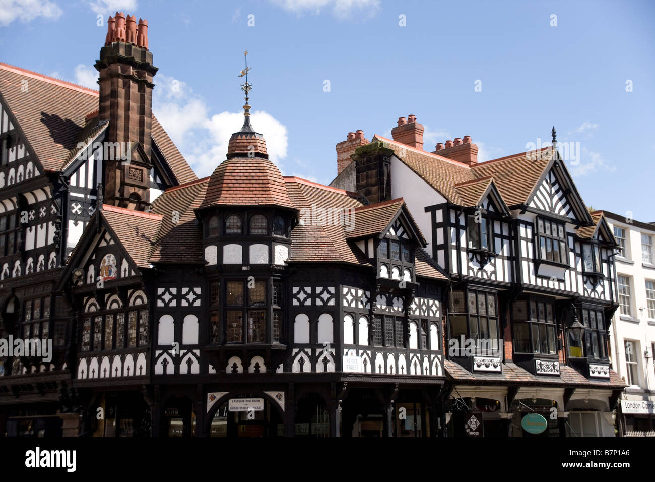 Old Half Timbered buildings on Eastgate from the Rows in the centre of ...