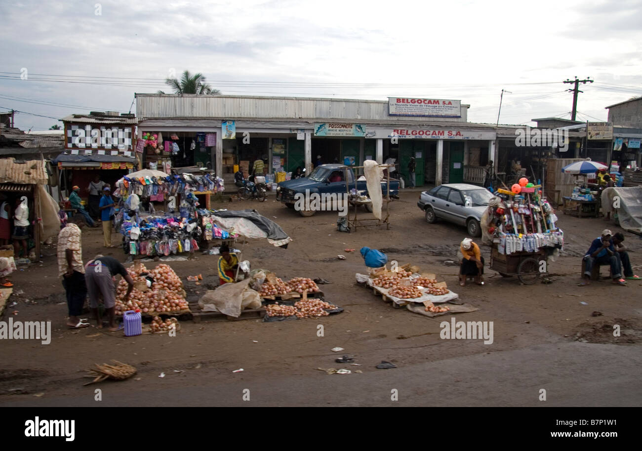 Street scene on outskirts of Douala Cameroon West Africa with roadside ...