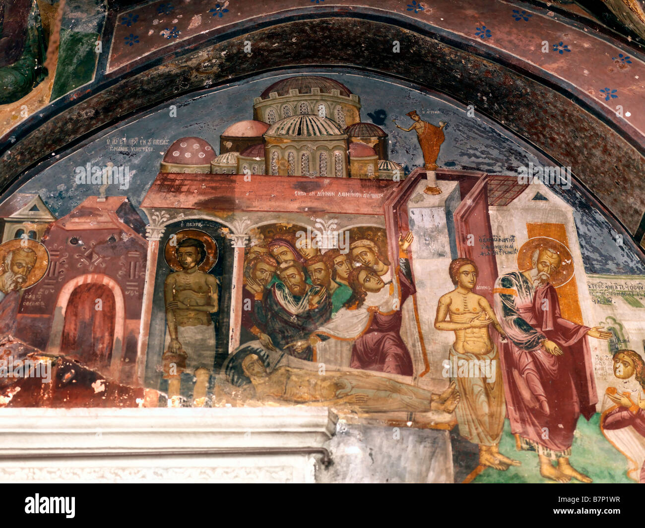 Fresco Depicting People taking refuge in Patmos Monastery of St ...
