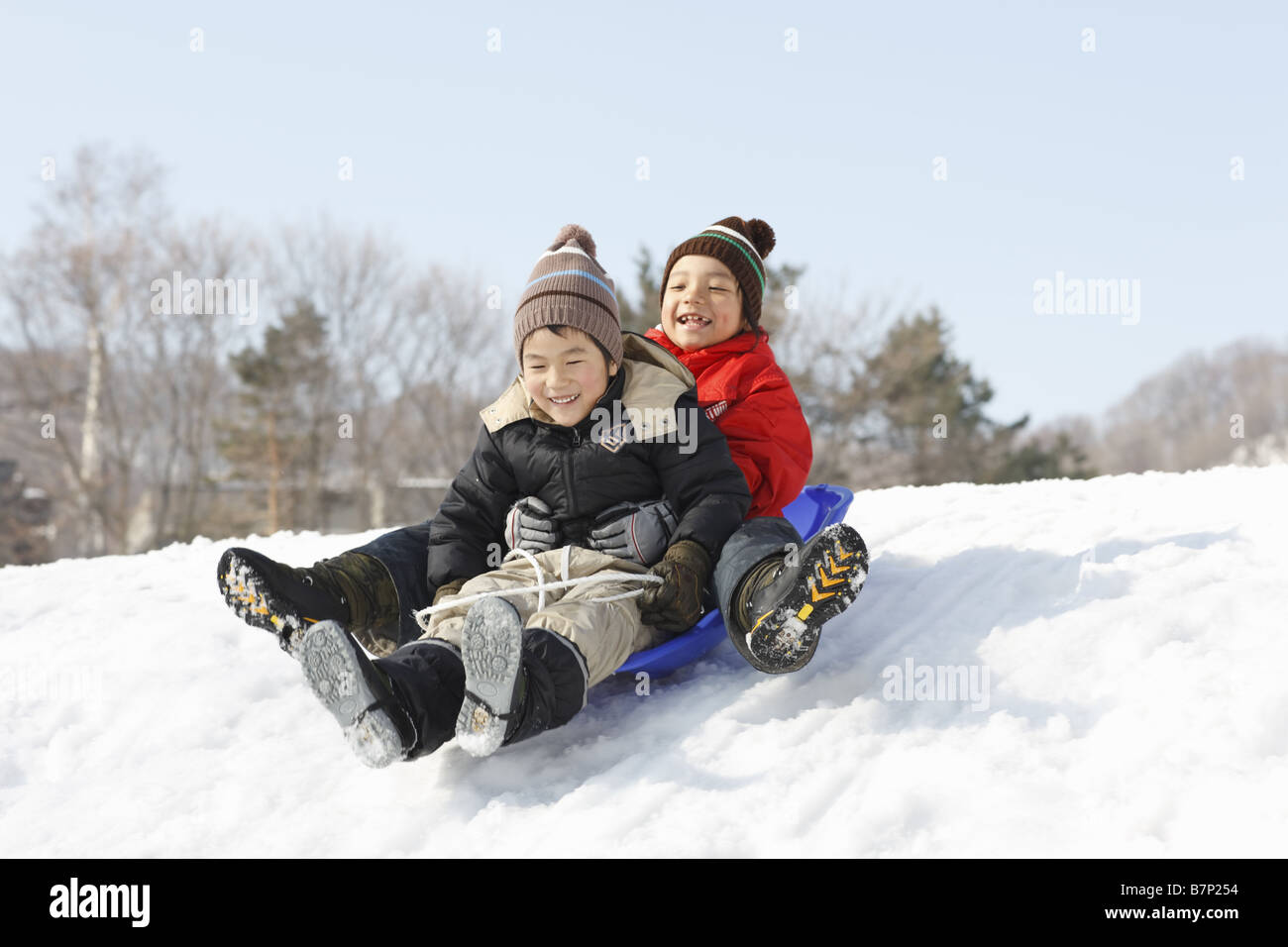 Children at play sledding Stock Photo - Alamy