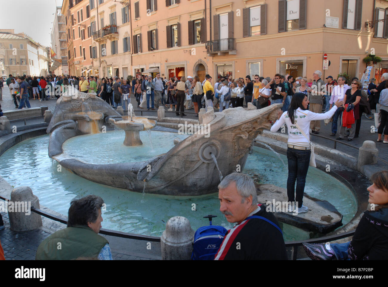 Marble boat fountain at the foot of the Spanish Steps Rome Stock Photo ...