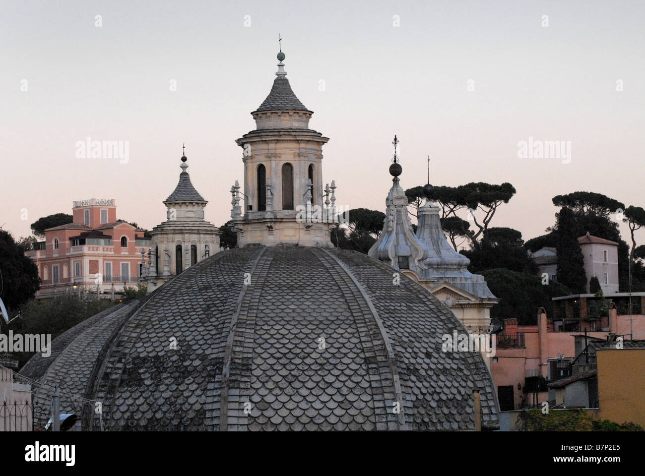 Two Domes of the churches on Piazza Del Popolo Rome Italy seen from the ...