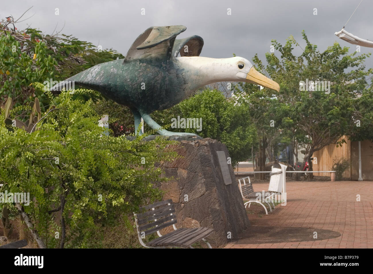 Ecuador Galapagos Santa Cruz, Puerto Ayora, Bird model on Malecon Stock ...