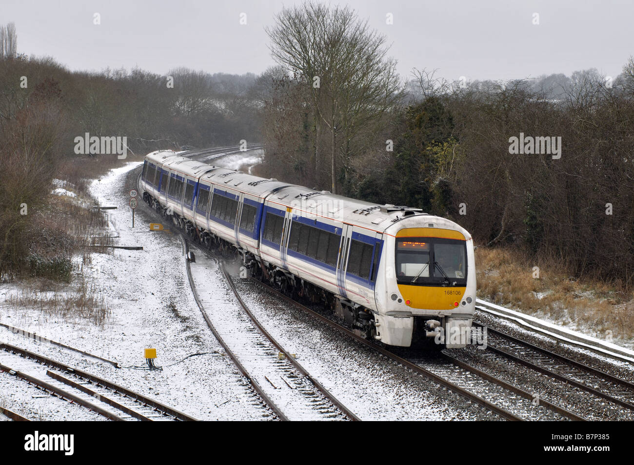 Chiltern Railways train in winter at Hatton, Warwickshire, England, UK ...