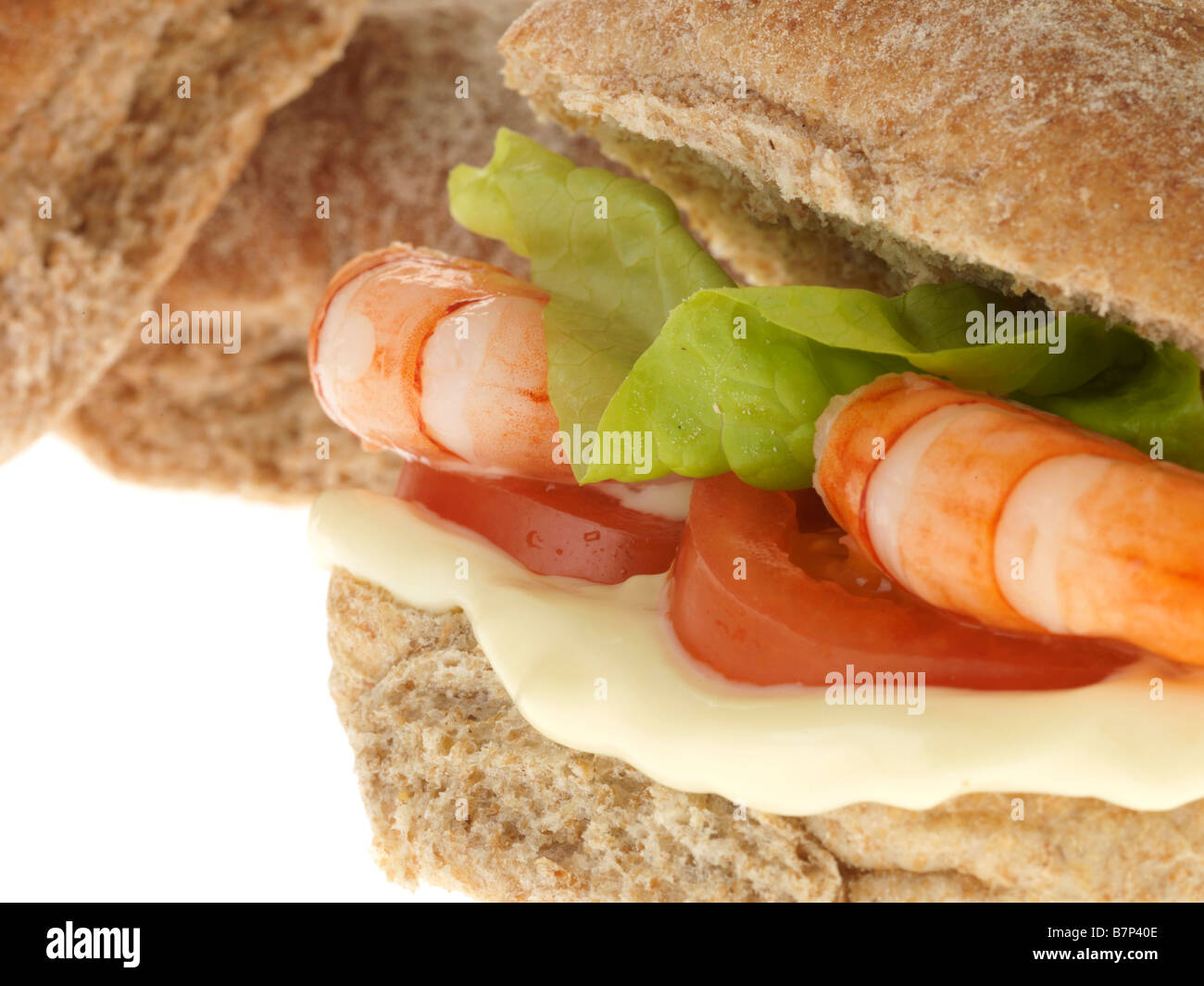 Fresh Healthy Prawn Sandwich With Lettuce Tomatoes And Mayonnaise ...