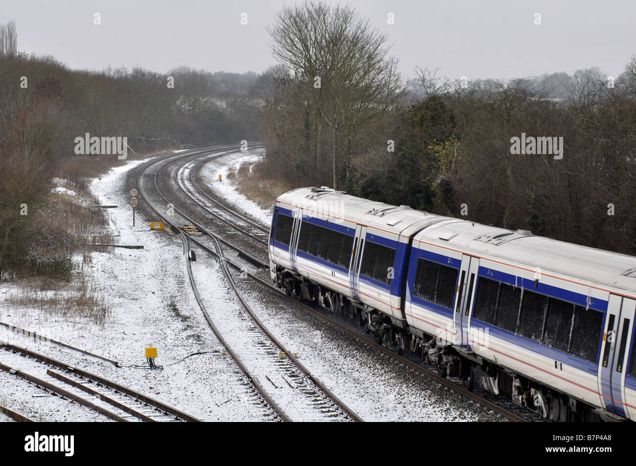 Chiltern Railways train in winter at Hatton, Warwickshire, England, UK ...