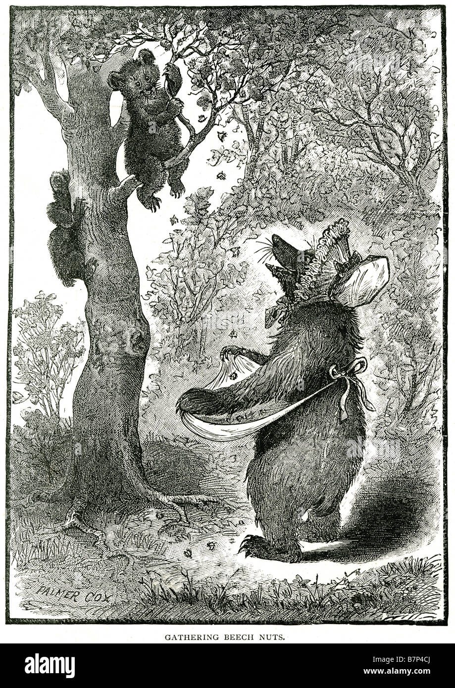 gathering beech nuts bear costume tree play climb cartoon fantasy wood ...