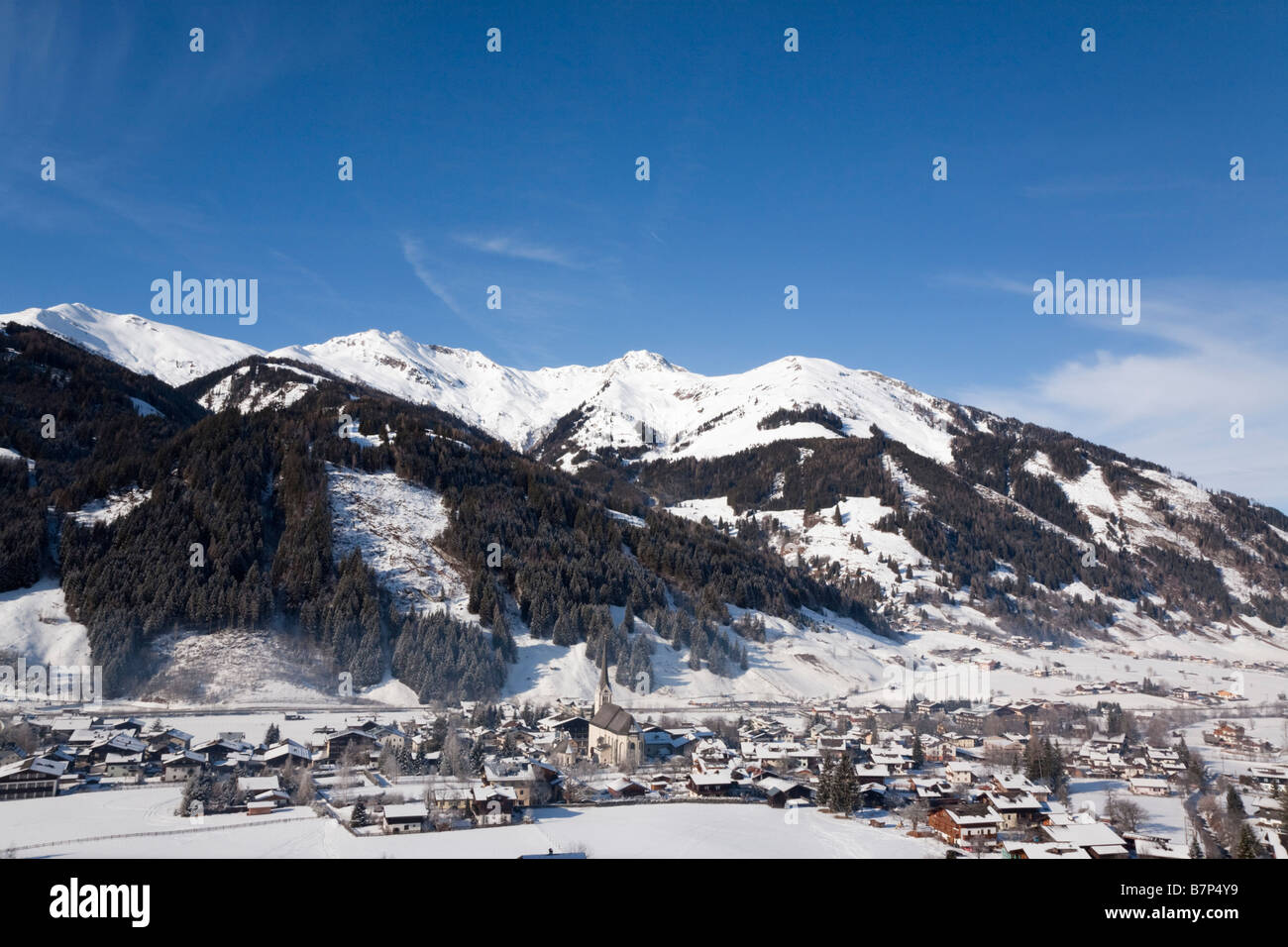 Rauris Austria Alpine ski resort in Austrian Alps with snow in Rauriser ...