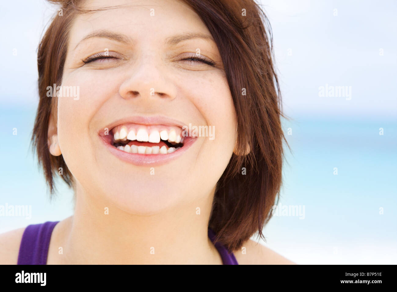 bright closeup picture of happy woman face Stock Photo - Alamy
