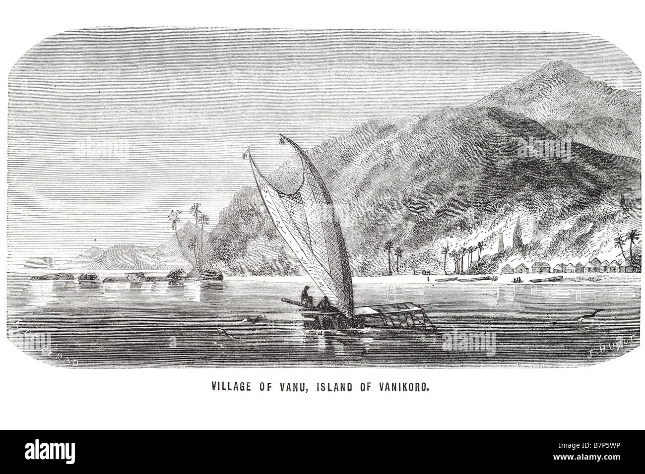 village of Vanu island Vanikoro Water trade floating transport coast ...
