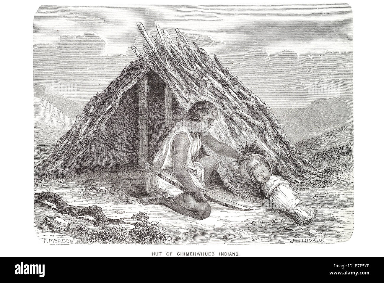 hut Chimehwhueb indians tradition culture Bow arrow knife traditional ...