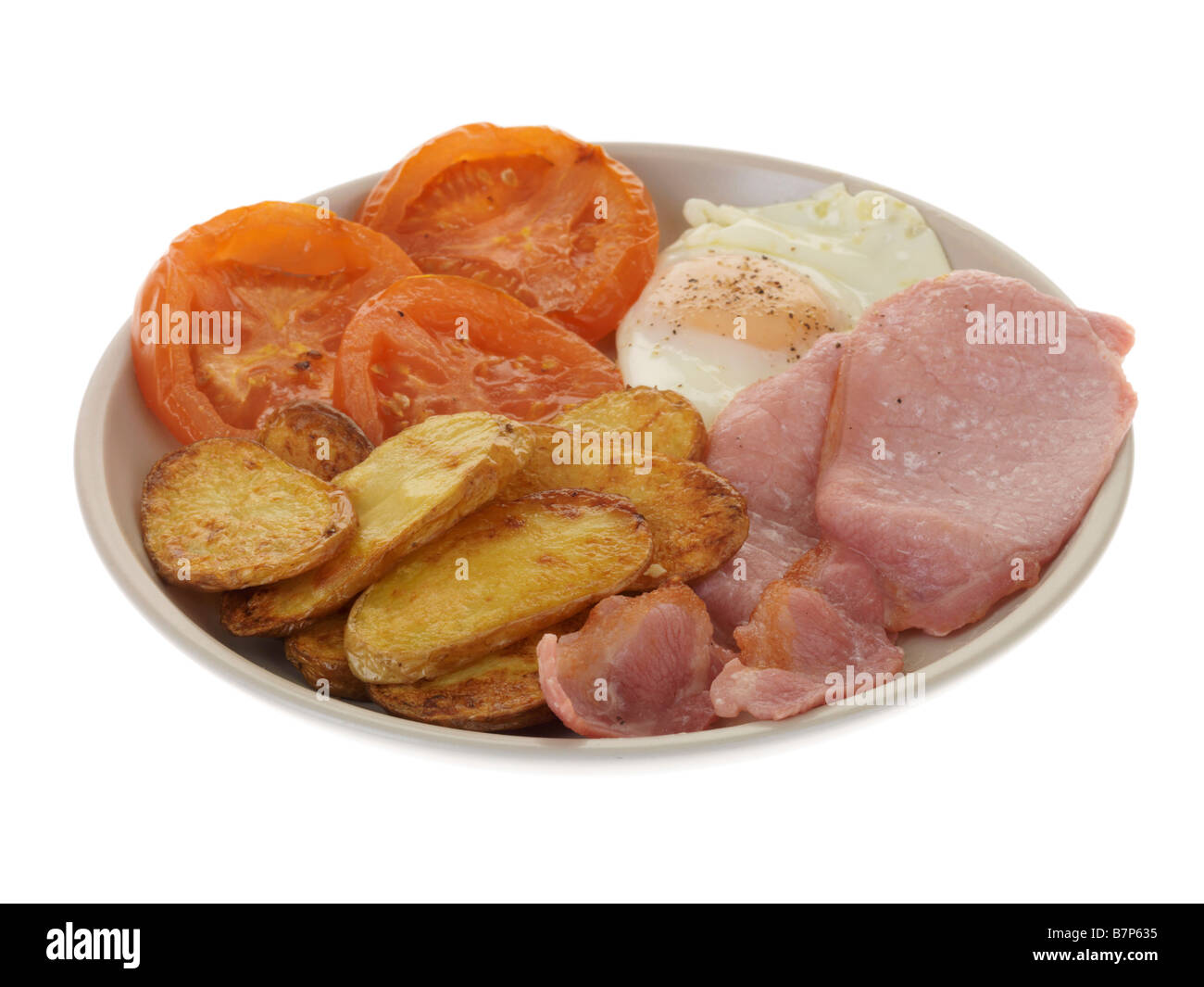 Traditional Full English Breakfast Of Eggs Bacon Tomatoes and Fried ...