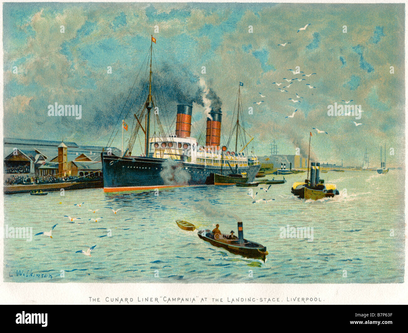 Cunard liner campania landing stace Liverpool steam boat transport ...