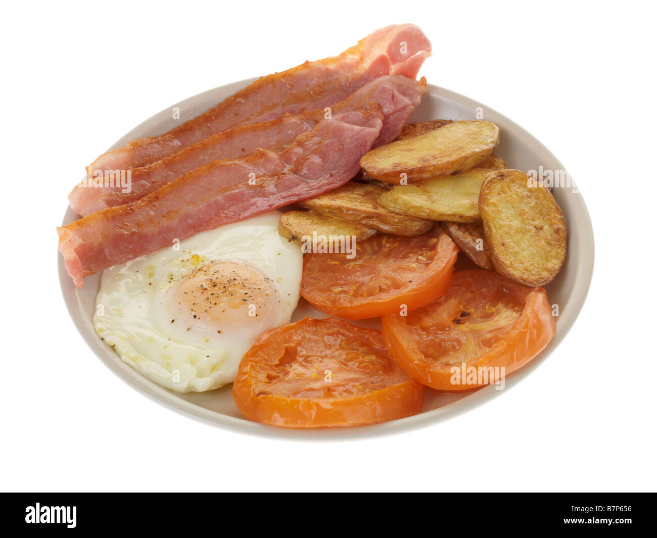 Traditional Full English Breakfast Of Eggs Bacon Tomatoes and Fried ...