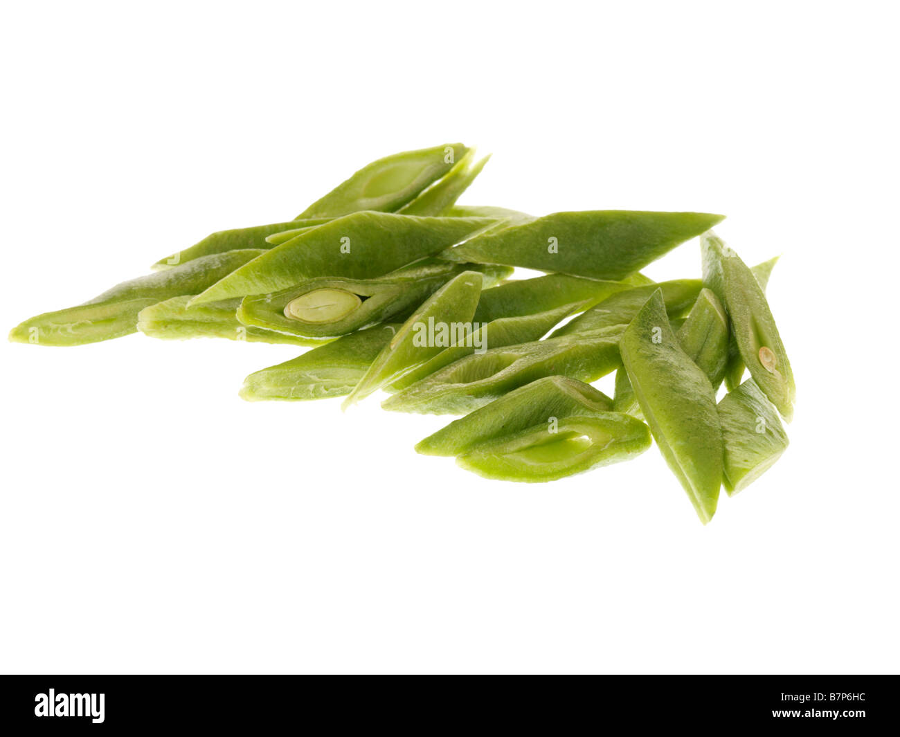 Fresh Healthy Sliced Green Runner Beans Isolated Against A White ...