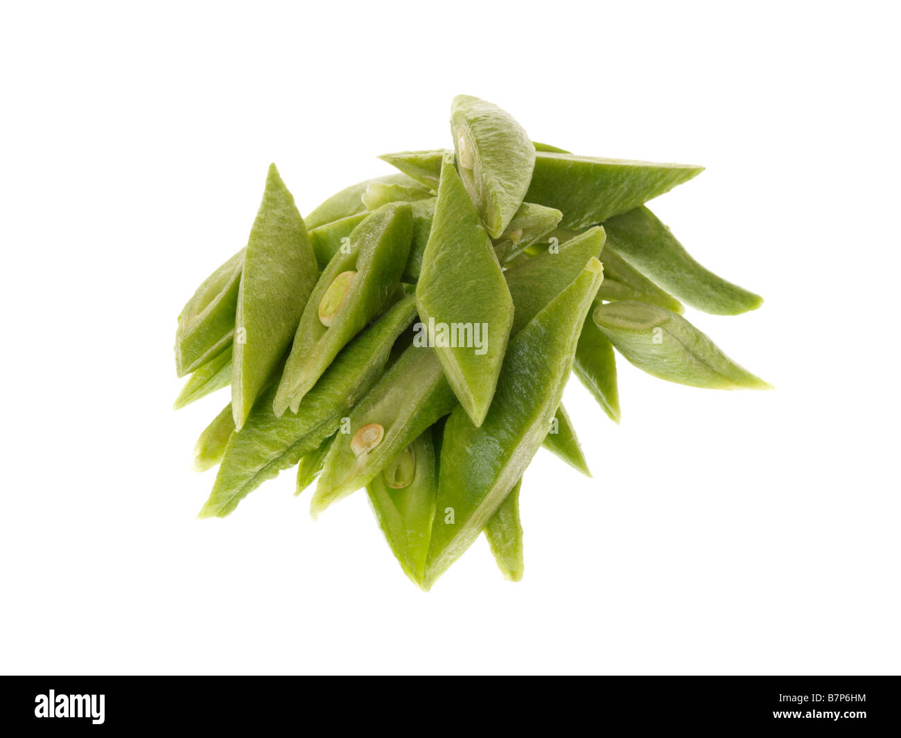 Fresh Healthy Sliced Green Runner Beans Isolated Against A White ...