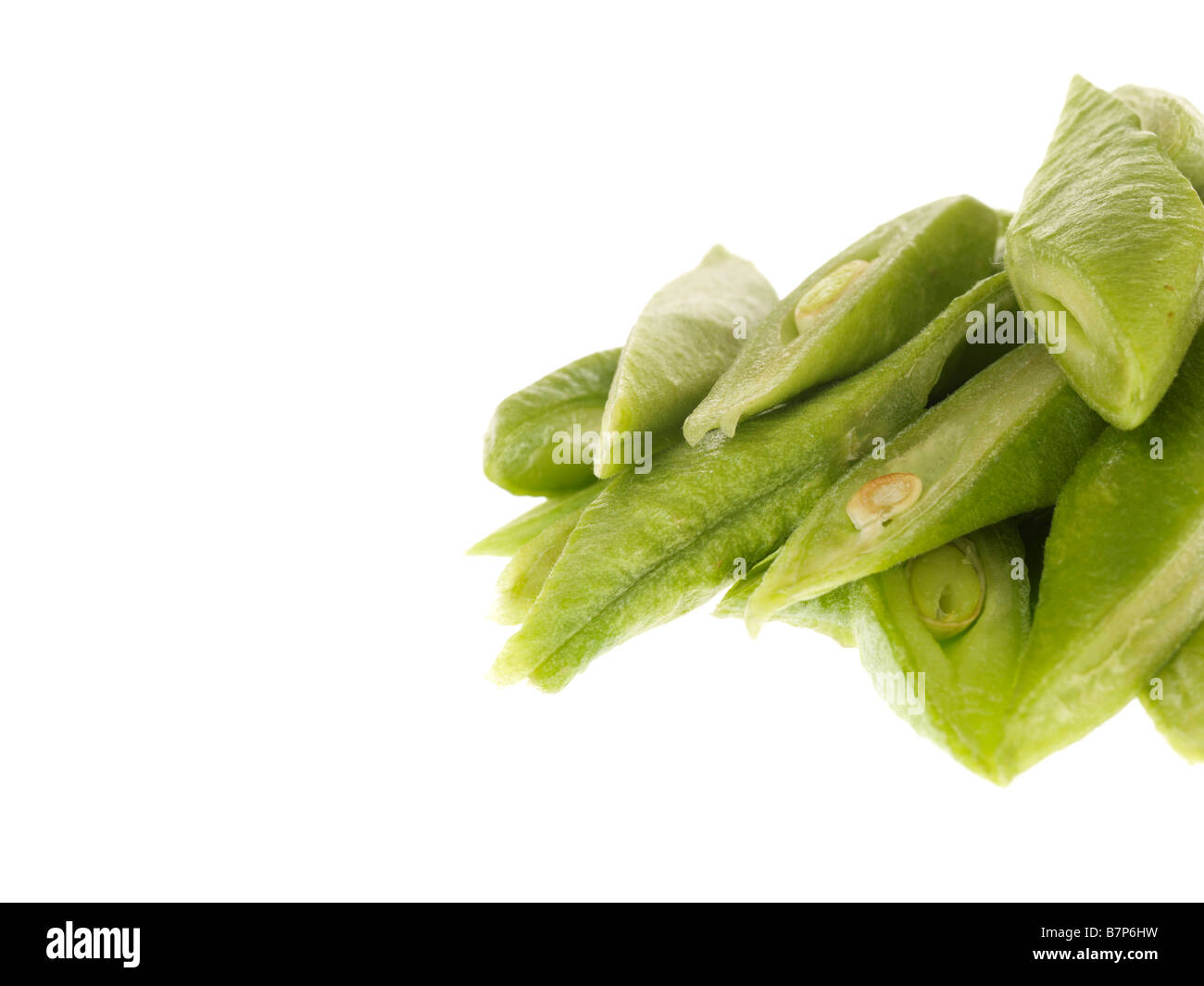 Fresh Healthy Sliced Green Runner Beans Isolated Against A White ...