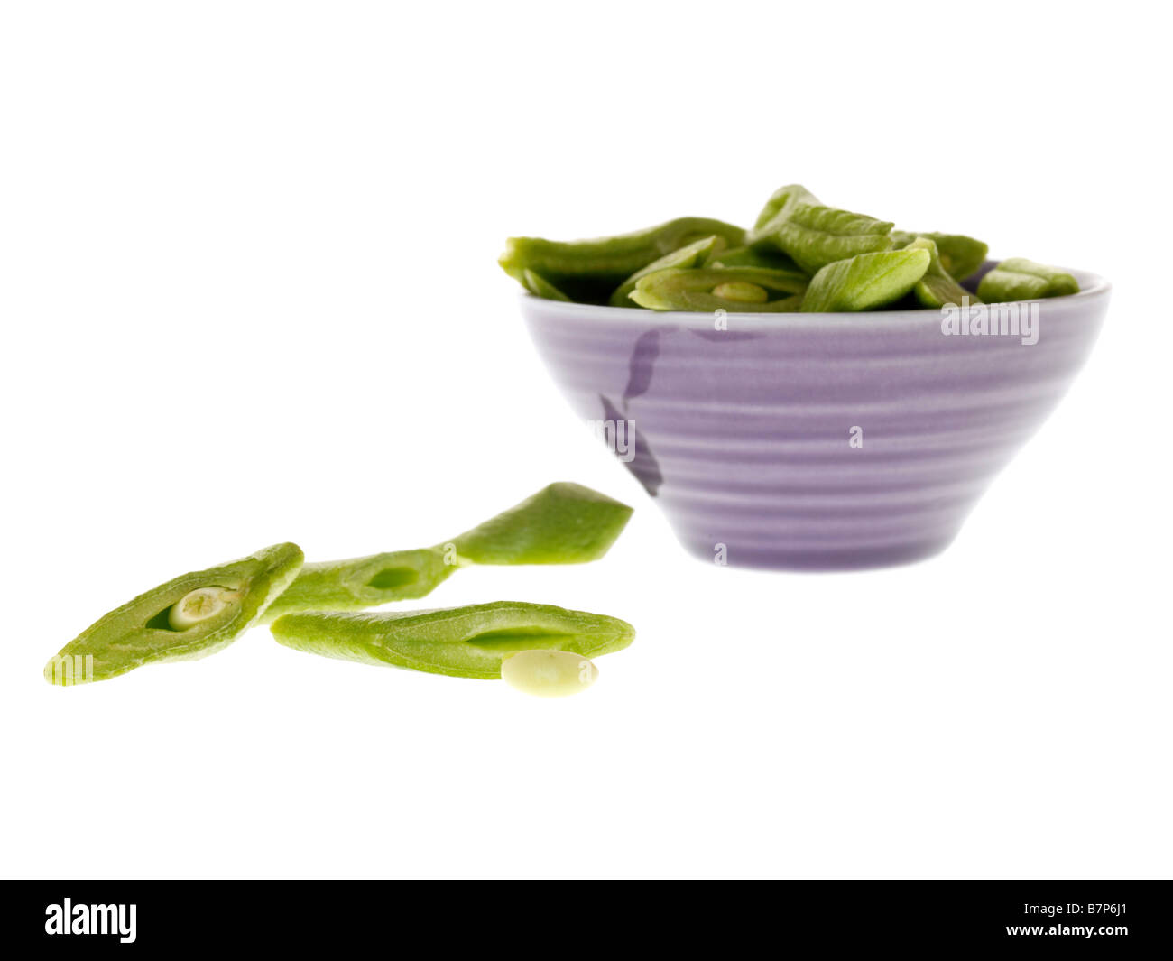 Fresh Healthy Sliced Green Runner Beans Isolated Against A White ...