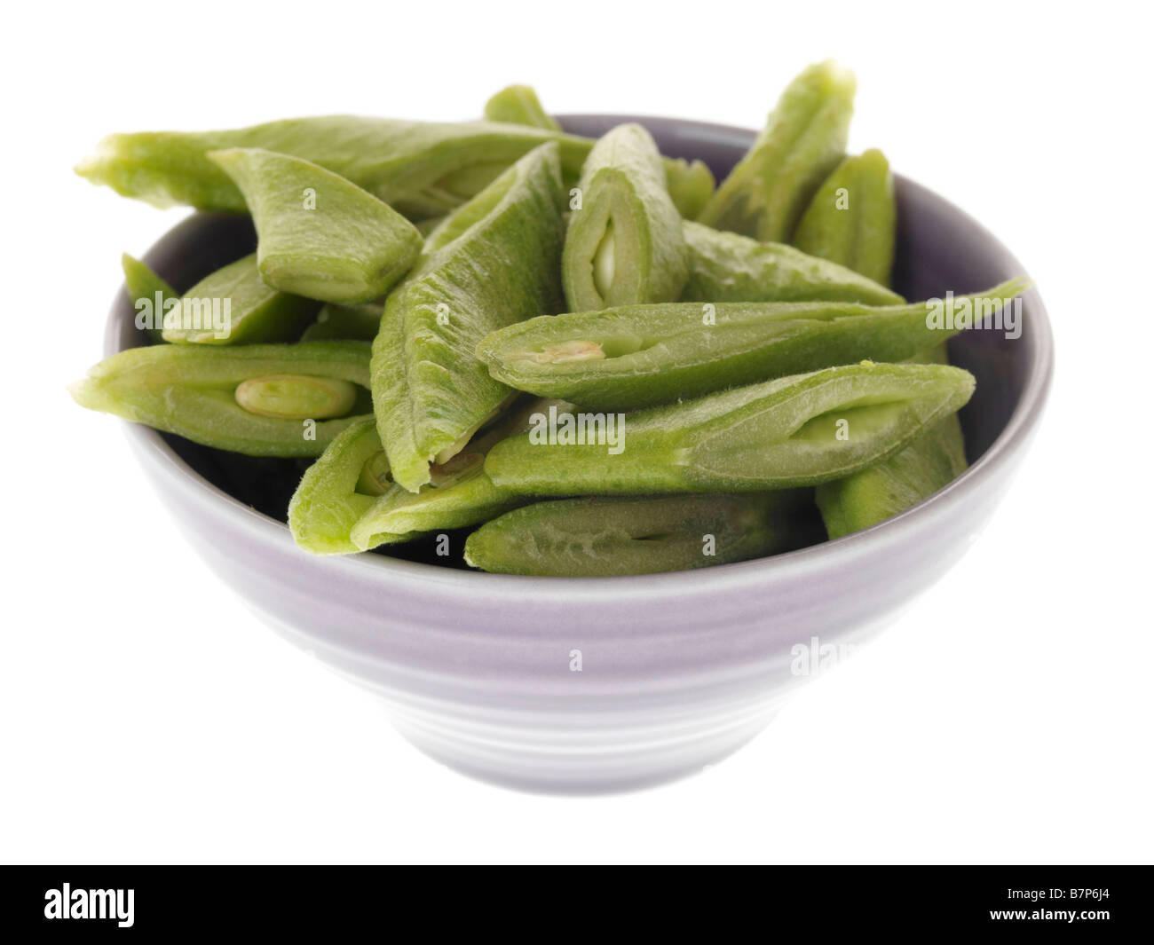 Fresh Healthy Sliced Green Runner Beans Isolated Against A White ...