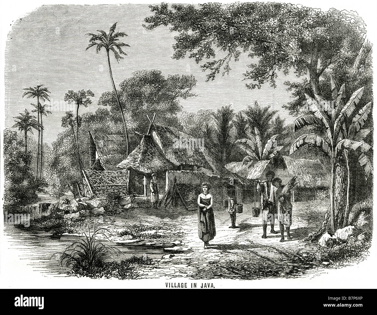 Village Java Natives shore sea beach jungle people traditional clothing ...