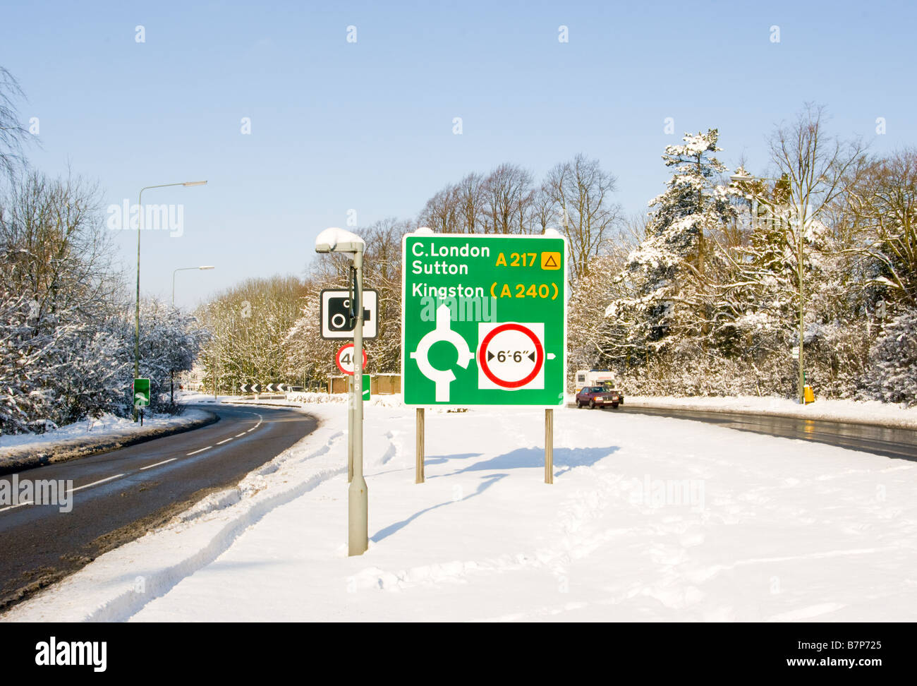 Road Signs In The Snow On The A217 Northbound Surrey Just after leaving ...