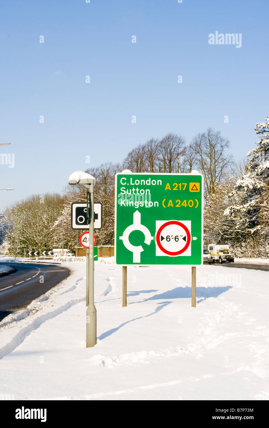 Road Signs In The Snow On The A217 Northbound Surrey Just after leaving ...