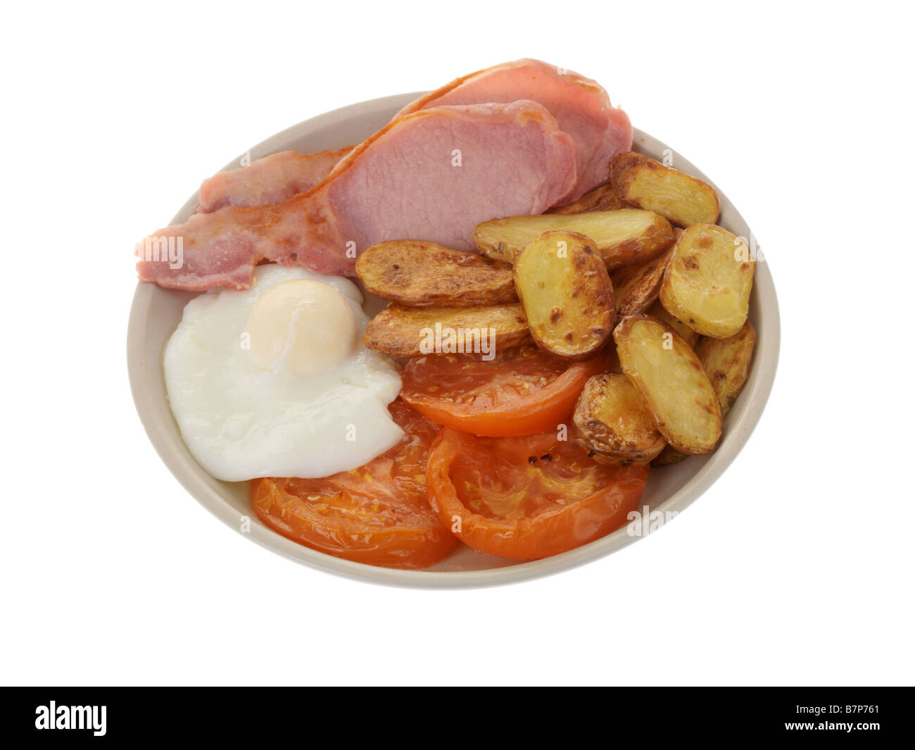 Cooked Breakfast with Bacon and Poached Egg Stock Photo - Alamy