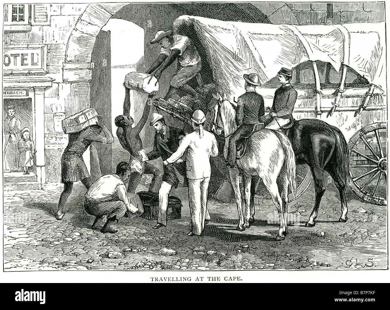 Travelling Cape wagon loading cart Africa traditional clothing hore ...