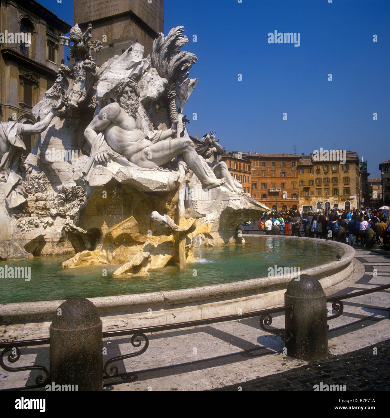 Rome - Bernini's 1651 Four Rivers Fountain in Piazza Navona Stock Photo ...