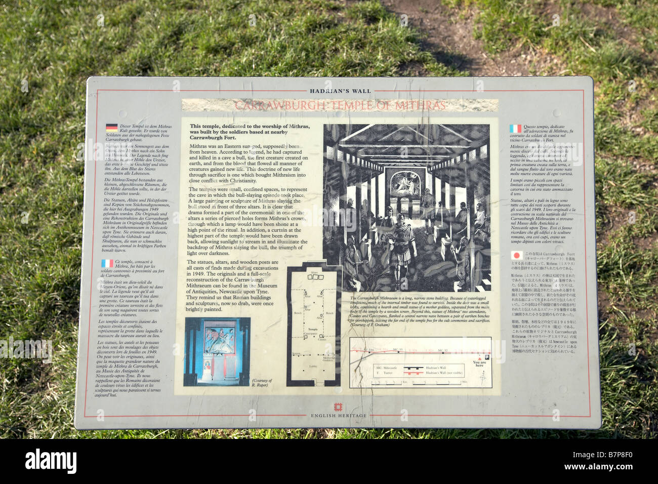 Information sign at the Carrawburgh Temple of Mithras on Hadrian s Wall ...